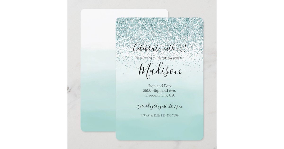 Mint Ombre Glitter Invitation | Zazzle