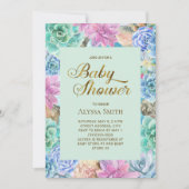 Mint Pink Blue Succulents Baby Girl Shower Invitation | Zazzle