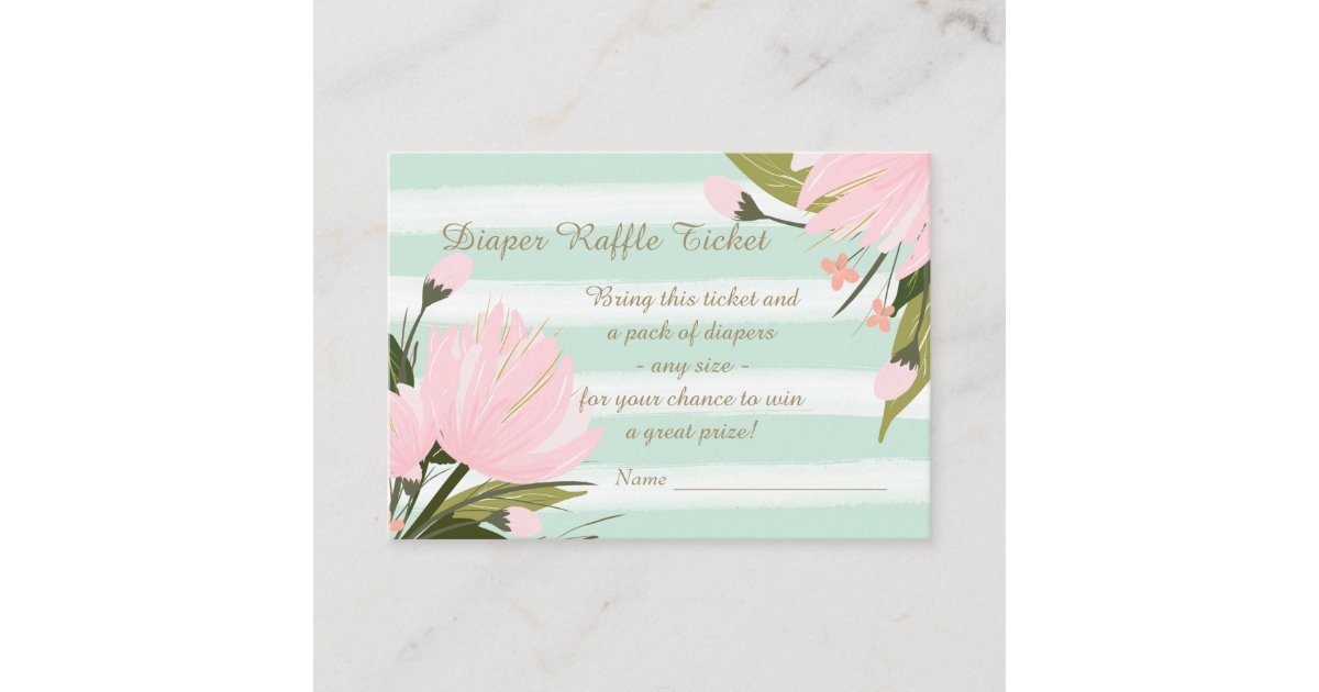 Mint Pink Floral Baby Shower Diaper Raffle Ticket Enclosure Card | Zazzle