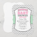 Mint Pink Gray Chevron Baby Shower Invitation | Zazzle