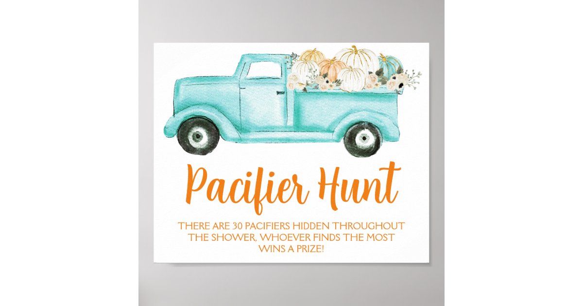 Mint Pumpkin Pacifier Hunt Baby Shower Game Poster | Zazzle
