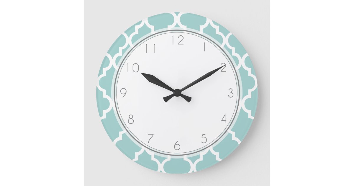 Mint Quatrefoil Pattern Large Clock | Zazzle