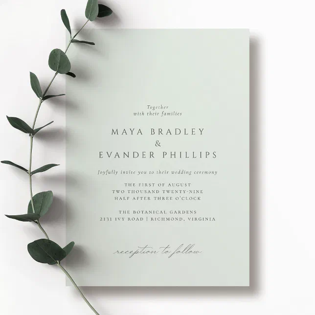 Mint Seafoam | Formal Light Green Wedding Invitation | Zazzle