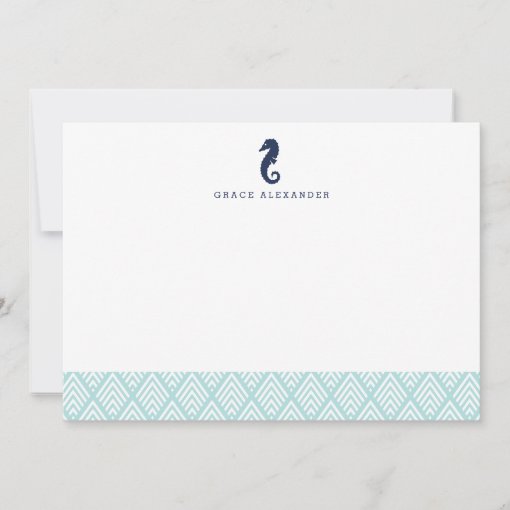 Mint | Seahorse Personalized Stationery Flat Note Card | Zazzle
