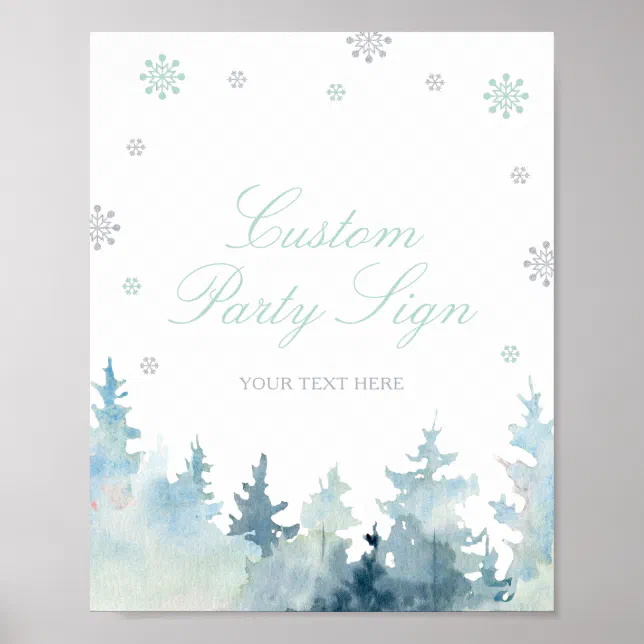 Mint & Silver Winter Wonderland Custom Party Sign | Zazzle