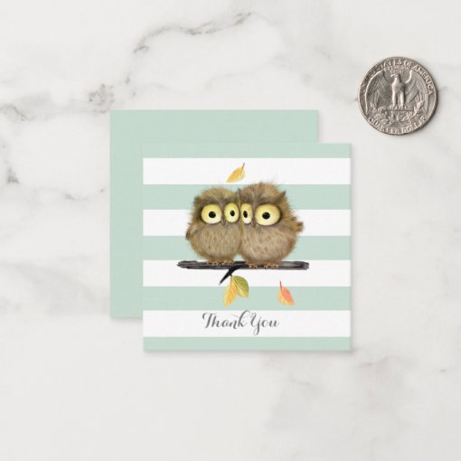 Mint Stripes Baby Owls Thank You Note Card | Zazzle