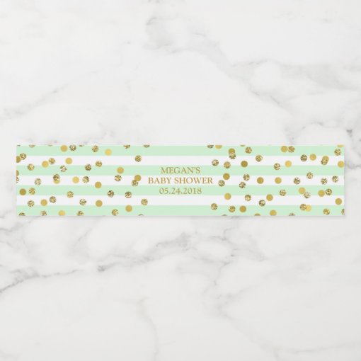 Mint Stripes Gold Confetti Baby Shower Label | Zazzle
