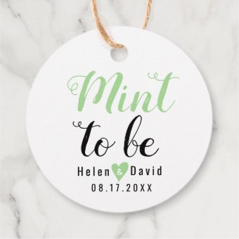 Mint to be calligraphy mint green heart wedding favor tags | Zazzle