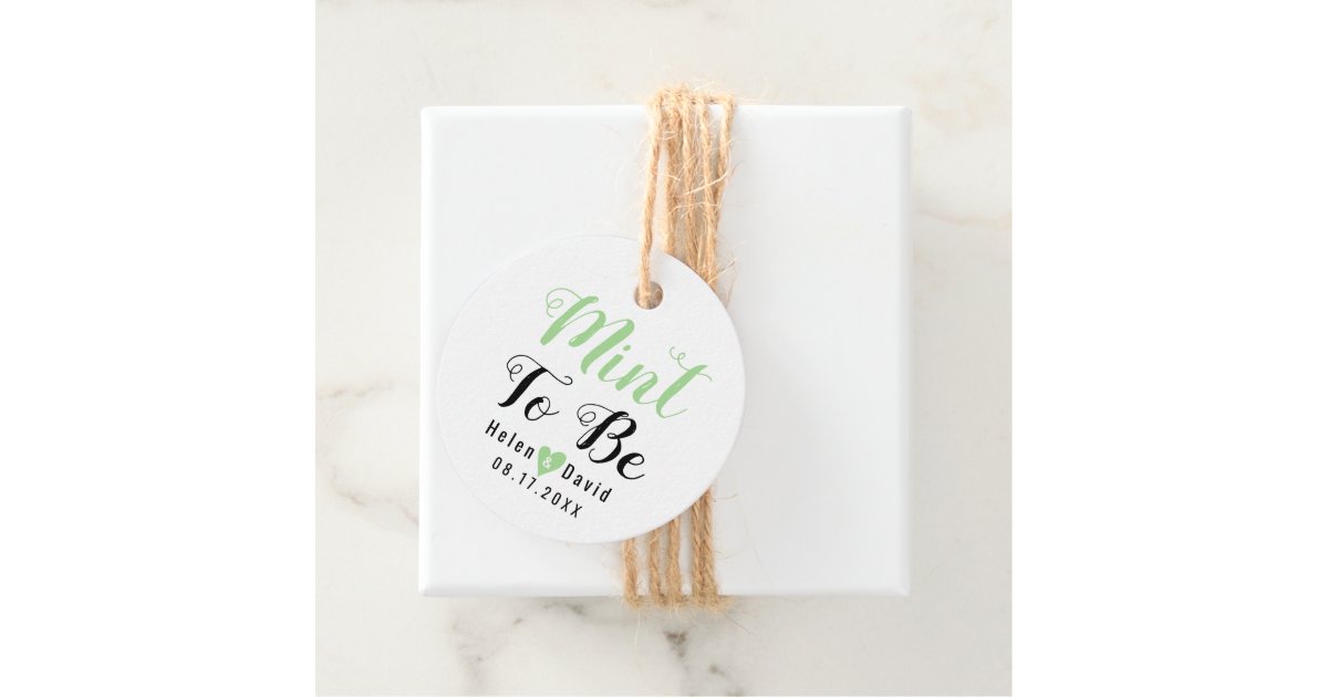 Mint to be calligraphy mint green heart wedding favor tags | Zazzle