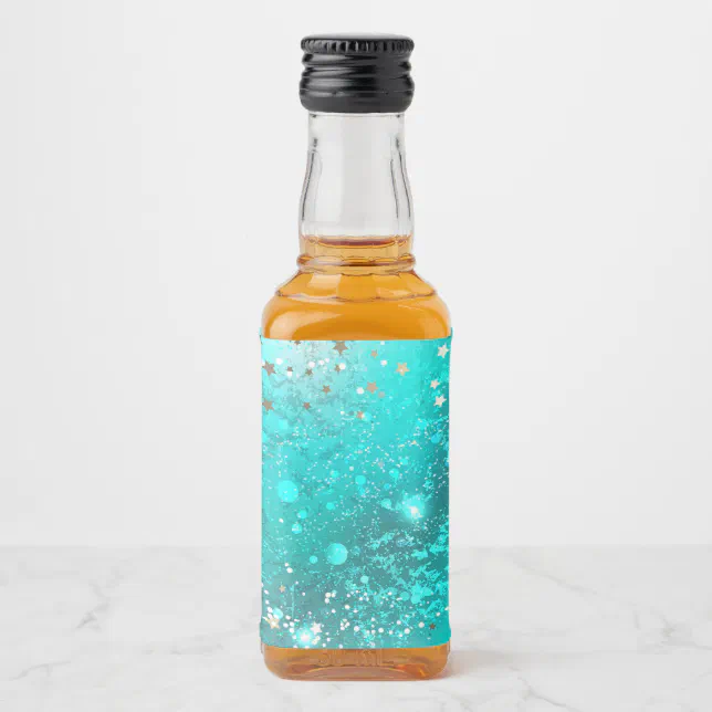 Mint Turquoise Foil Background Liquor Bottle Label | Zazzle
