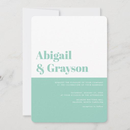 Mint Vertical Color Block Wedding Invitation | Zazzle