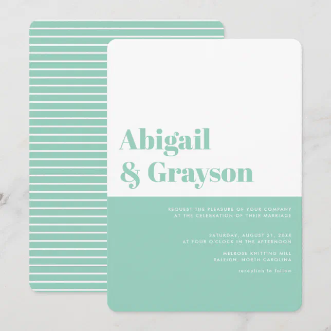 Mint Vertical Color Block Wedding Invitation | Zazzle