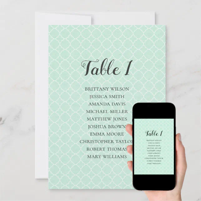 Mint wedding seating chart. Simple table plan Invitation | Zazzle