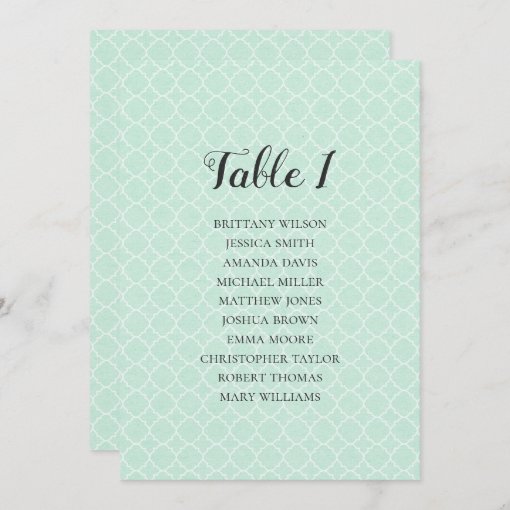 Mint wedding seating chart. Simple table plan Invitation | Zazzle