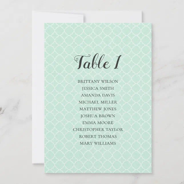 Mint wedding seating chart. Simple table plan Invitation | Zazzle