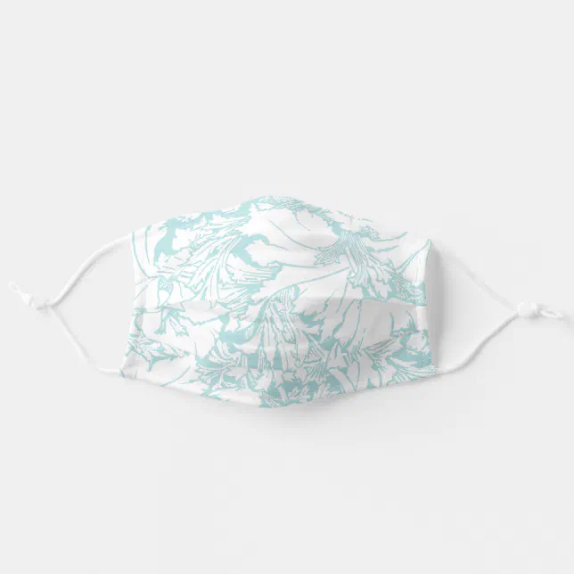 Mint & White Elegant Girly Line Drawn Poppies Adult Cloth Face Mask ...
