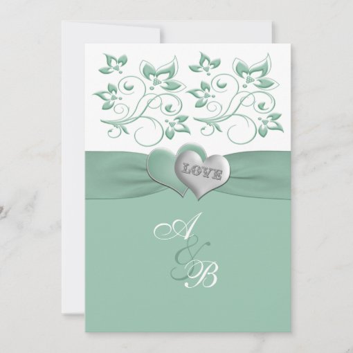 Mint, White Floral PRINTED Ribbon Wedding Invite | Zazzle
