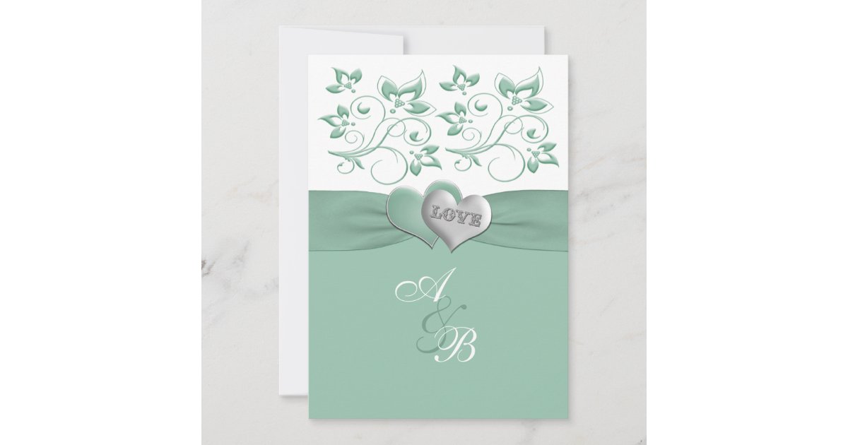 Mint, White Floral PRINTED Ribbon Wedding Invite | Zazzle