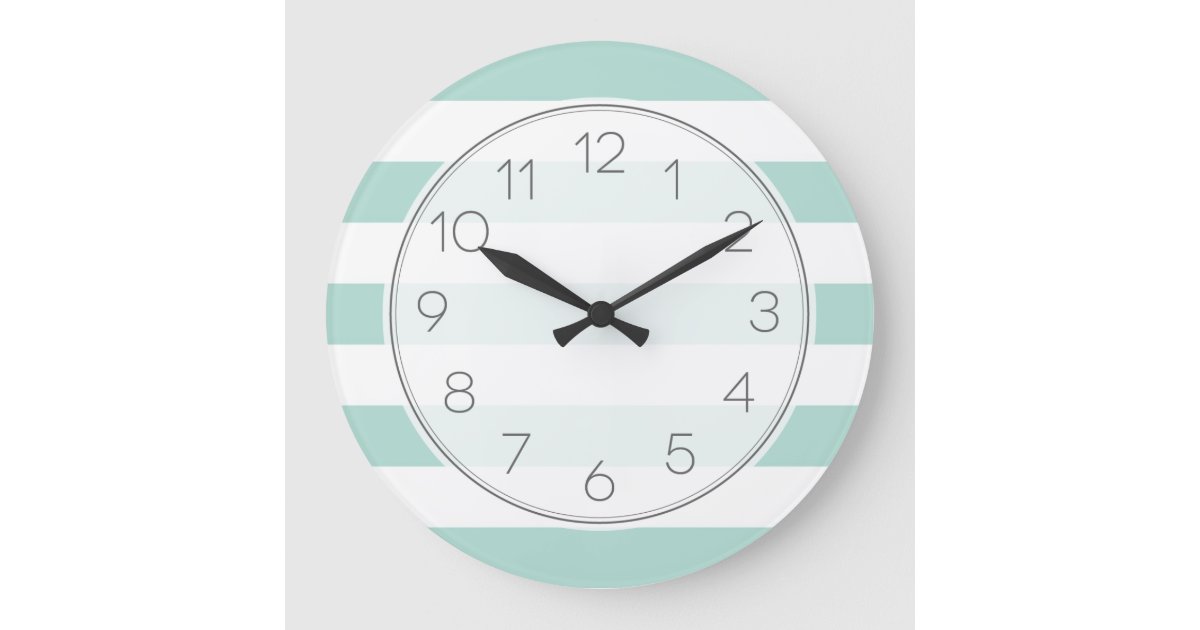 Mint Wide Stripes Large Clock | Zazzle