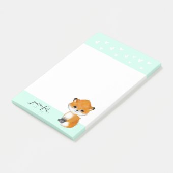 Mint Woodland Fox Heart Post it Note | Zazzle