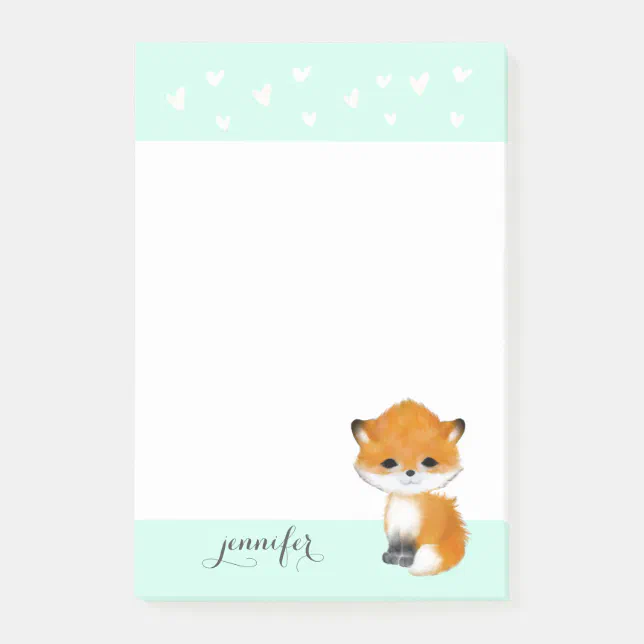 Mint Woodland Fox Heart Post it Note | Zazzle