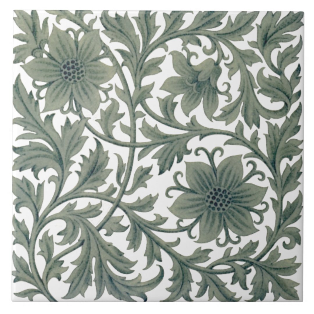 Minton Wm Morris Style Repro 1890s Tile on White | Zazzle
