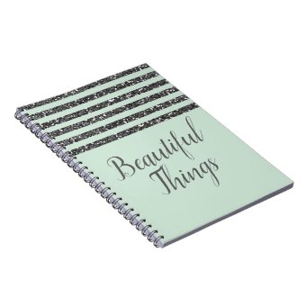Minty Mint Green & Silver Glitter Stripes Sparkle Notebook | Zazzle