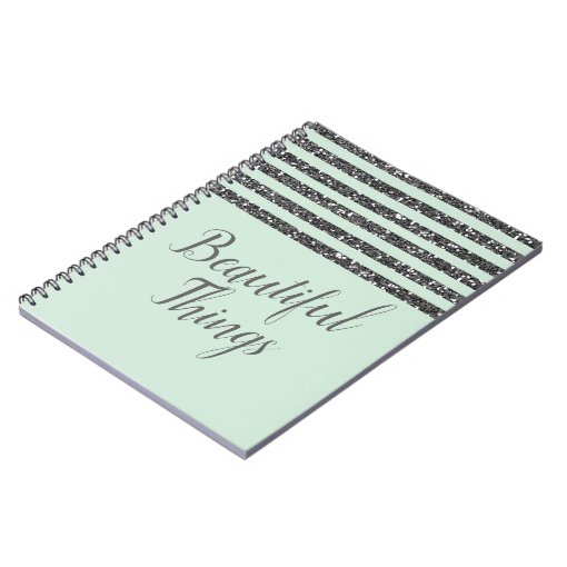 Minty Mint Green & Silver Glitter Stripes Sparkle Notebook | Zazzle