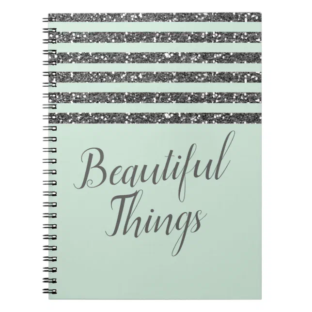 Minty Mint Green & Silver Glitter Stripes Sparkle Notebook | Zazzle