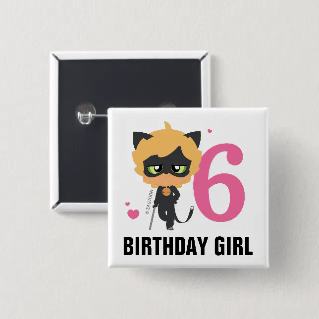 Miraculous Cat Noir Chibi Birthday Girl Button | Zazzle