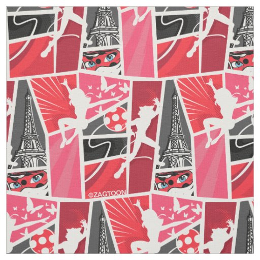 Miraculous Comic Ladybug Paris Pattern Fabric | Zazzle