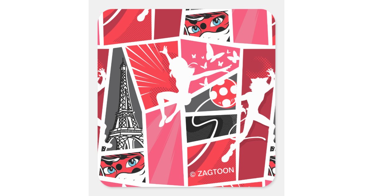 Miraculous Comic Ladybug Paris Pattern Square Sticker | Zazzle