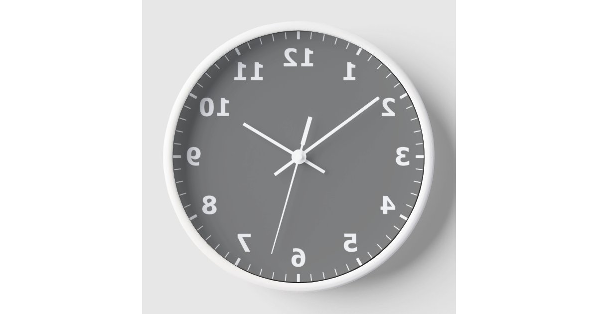 Mirror Image Clock - Grey Backwards Bathroom Clock | Zazzle