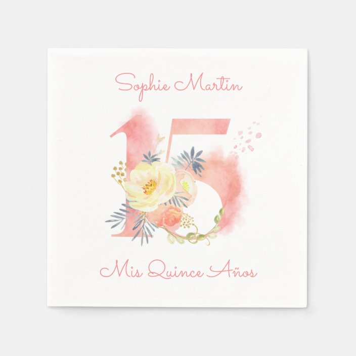 Mis Quince Anos Blush Pink Floral 15 Birthday Napkins | Zazzle.com