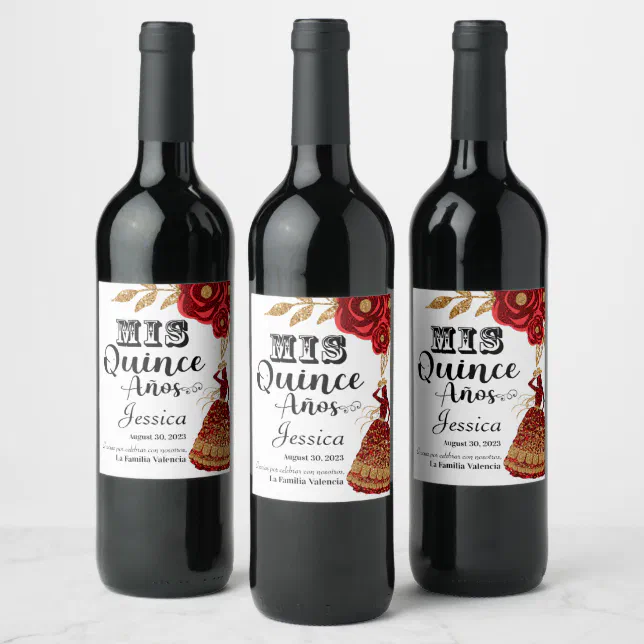 Mis Quince Anos Burgundy Floral Western Wine Label | Zazzle