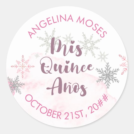 Mis Quince Anos Pink and Silver Snowflake Classic Round Sticker ...