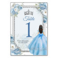 Mis Quince Blue Floral Silver Crown Quinceañera Table Number | Zazzle