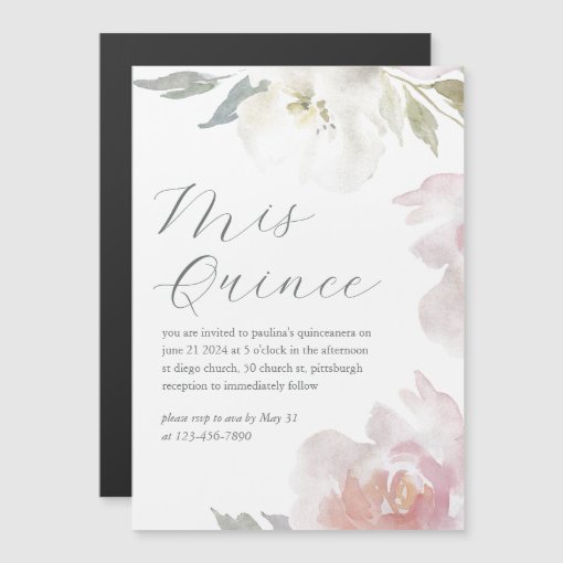Mis Quince Floral 15 Years Birthday Quinceañera Magnetic Invitation ...
