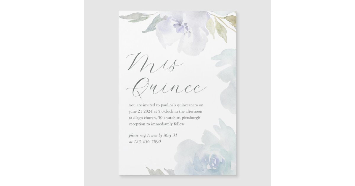 Mis Quince Floral 15 Years Birthday Quinceañera Magnetic Invitation ...