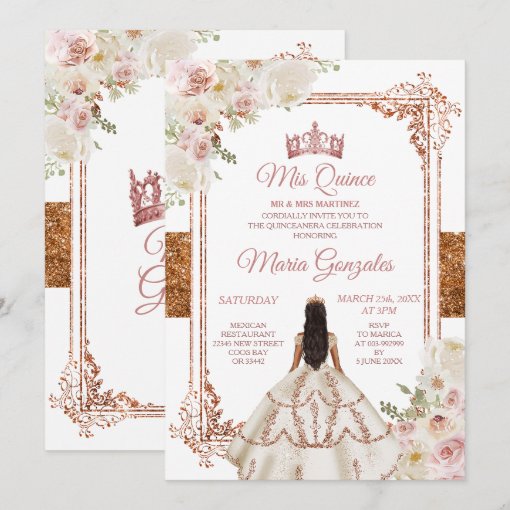 Mis Quince Ivory Cooper Floral Birthday Crown Invitation | Zazzle