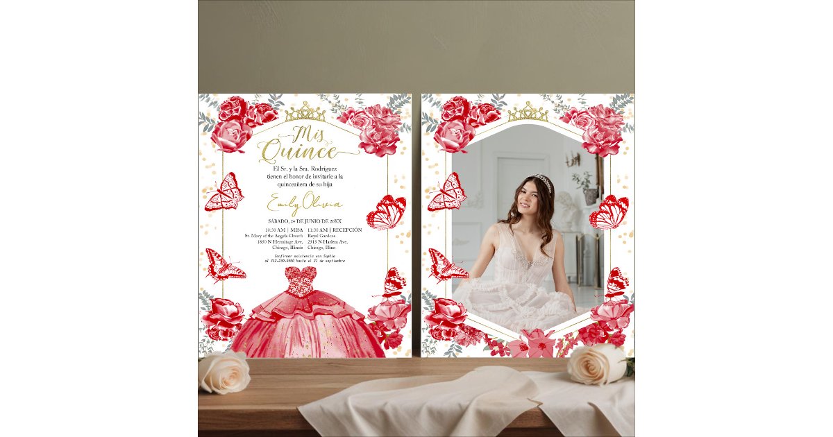 Mis Quince Photo Budget Invitation Spanish Red | Zazzle