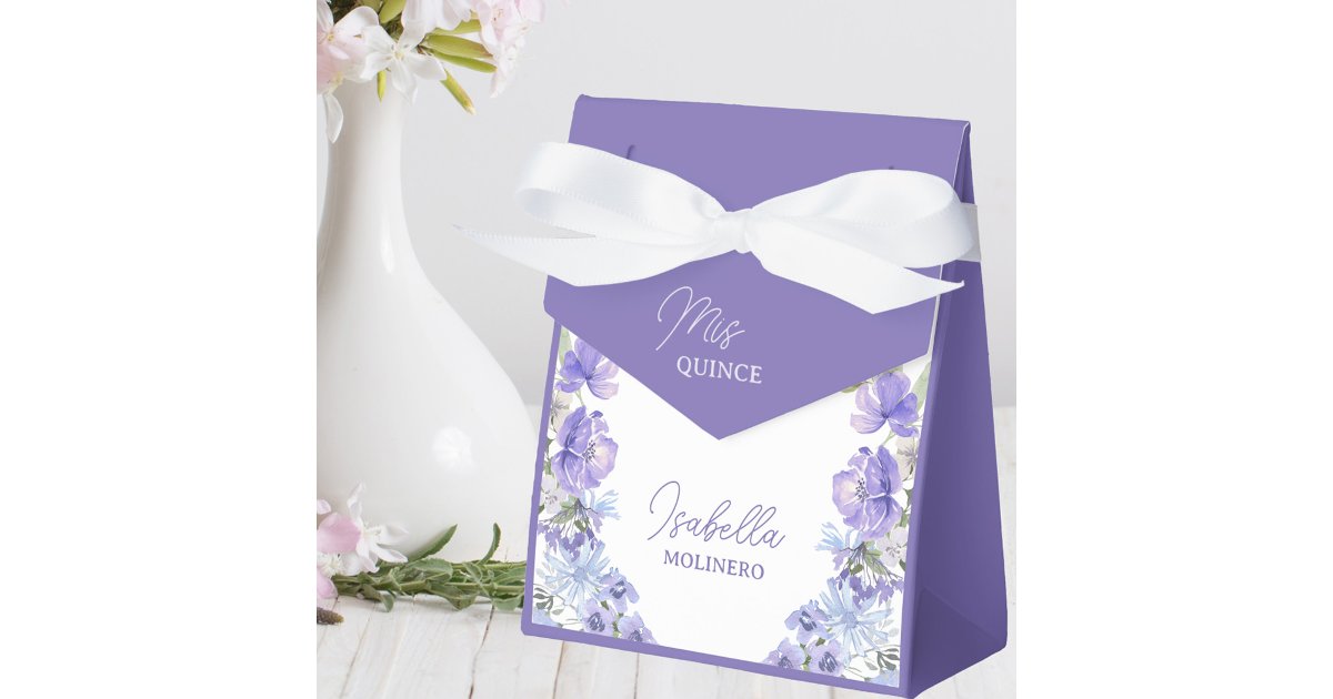 Mis Quince Purple Peri Floral Quinceanera Party Favor Boxes | Zazzle