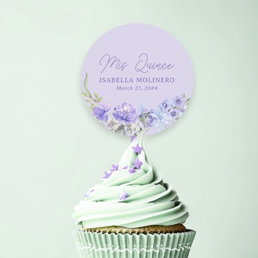 Mis Quince Purple Peri Floral Quinceanera Stickers | Zazzle