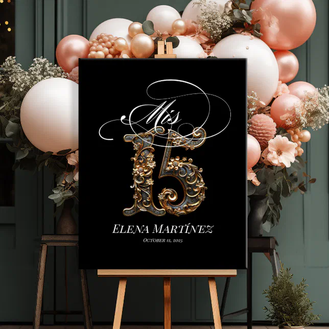 Mis Quince Quinceanera gold design welcome sign | Zazzle