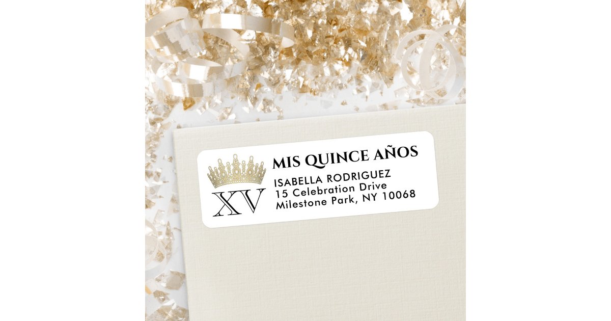 Mis XV Años Gold Quinceañera Crown Return Address Label | Zazzle