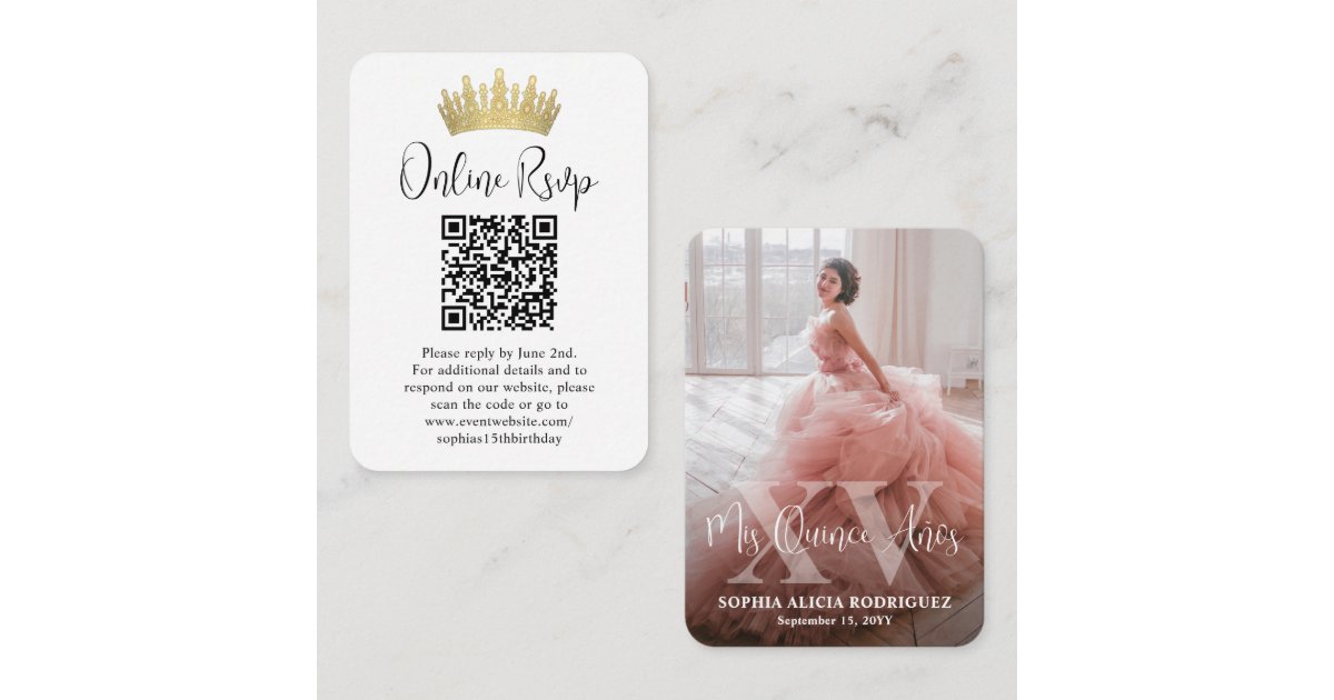 Mis XV Años Online RSVP QR Code Quinceañera Photo Enclosure Card | Zazzle