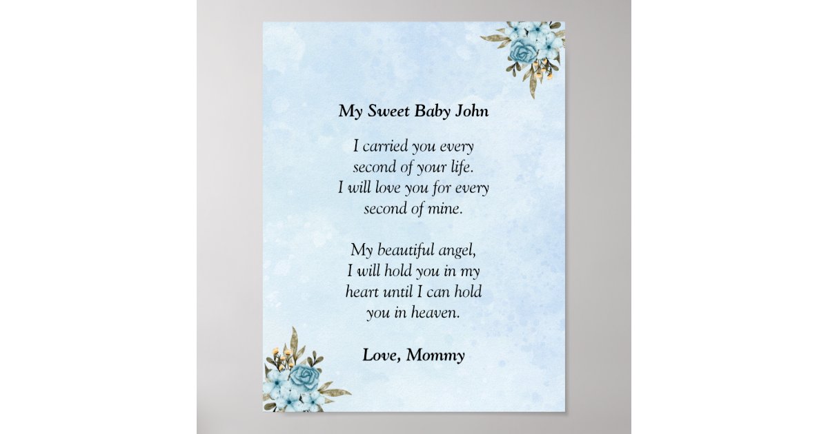 Miscarriage Condolence Letter to My Baby Boy Angel Poster | Zazzle