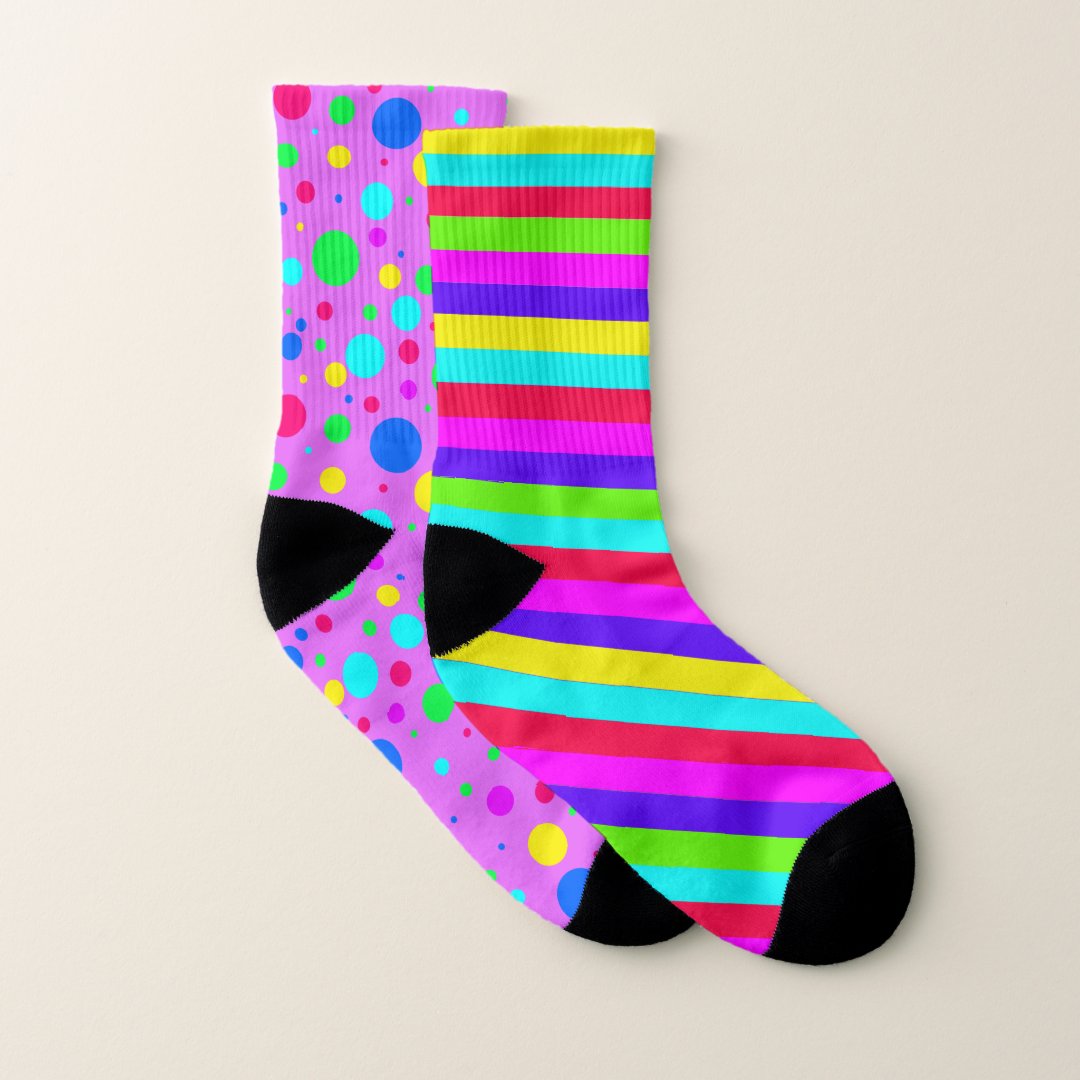 Mismatch Colorful Stripes Polka Dot Socks | Zazzle