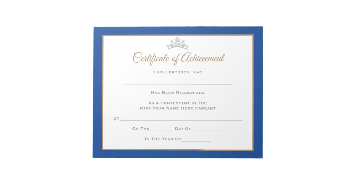 Miss America style Pageant Certificates-Achievmnt Notepad | Zazzle
