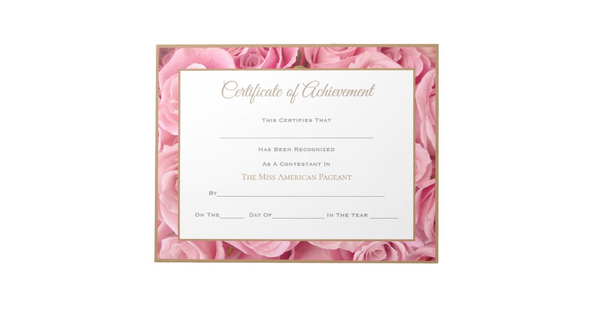 Miss America style Pageant Certificates-Achievmnt Notepad | Zazzle